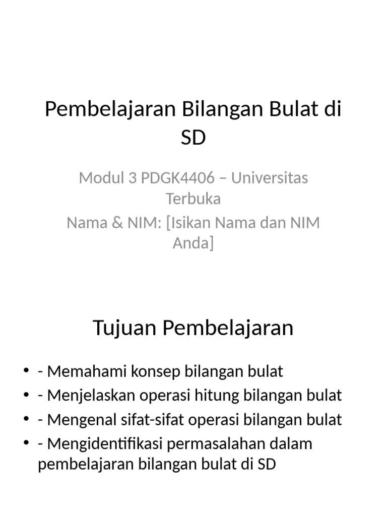 Pembelajaran Bilangan Bulat SD PDGTK4406 | PDF