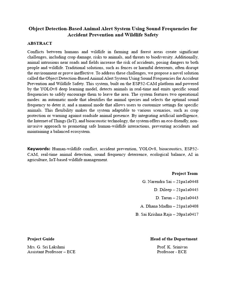 Animal Alert System for Accident Prevention | PDF | Artificial ...
