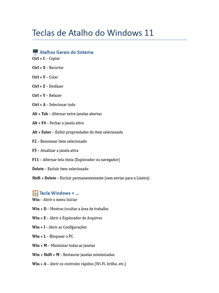 Teclas de Atalho Windows 11 | PDF
