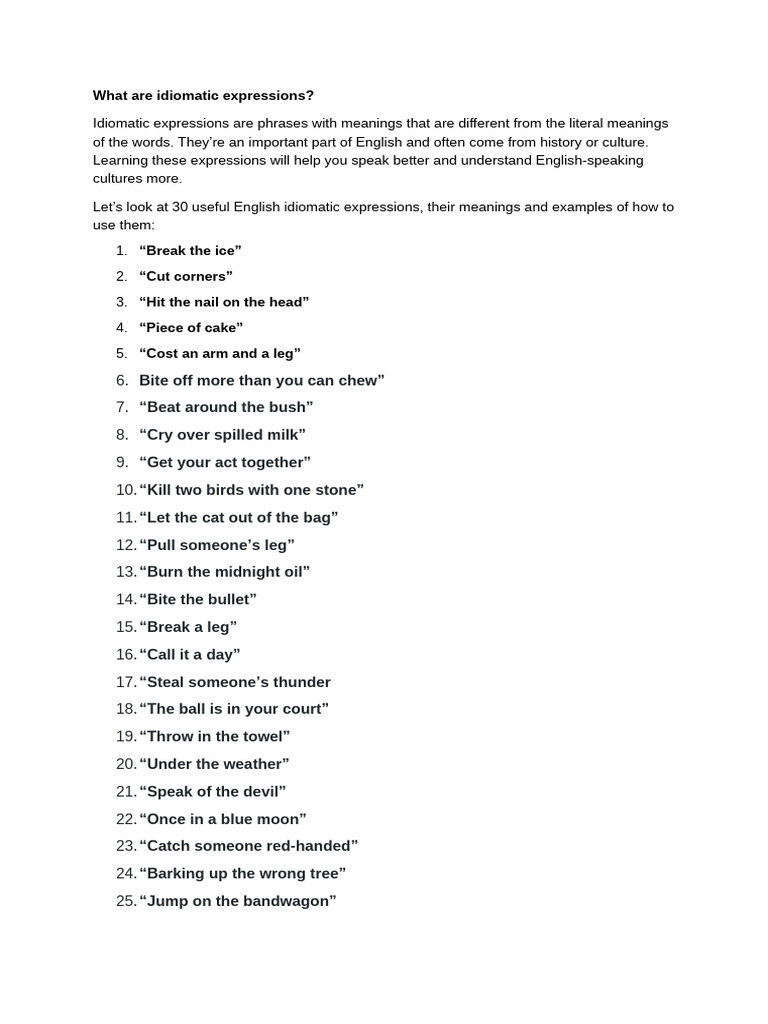 Idiomatic expressions | PDF | Idiom