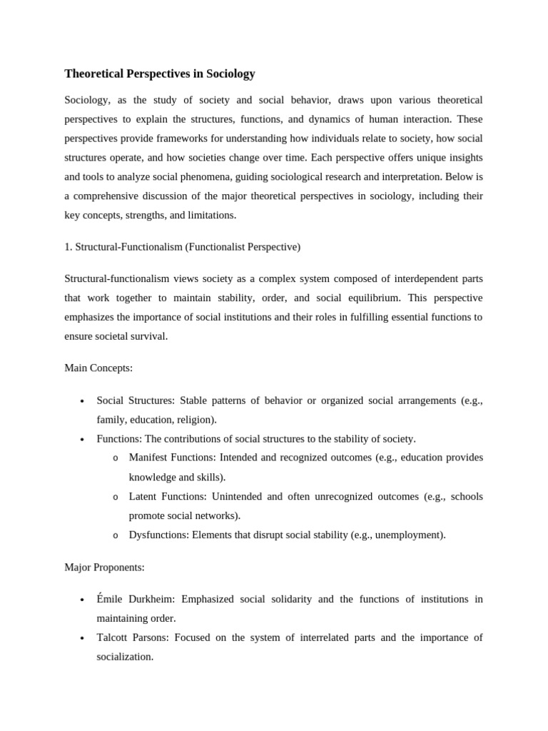 Major Theoretical Perspectives in Sociology | PDF | Behavioural ...