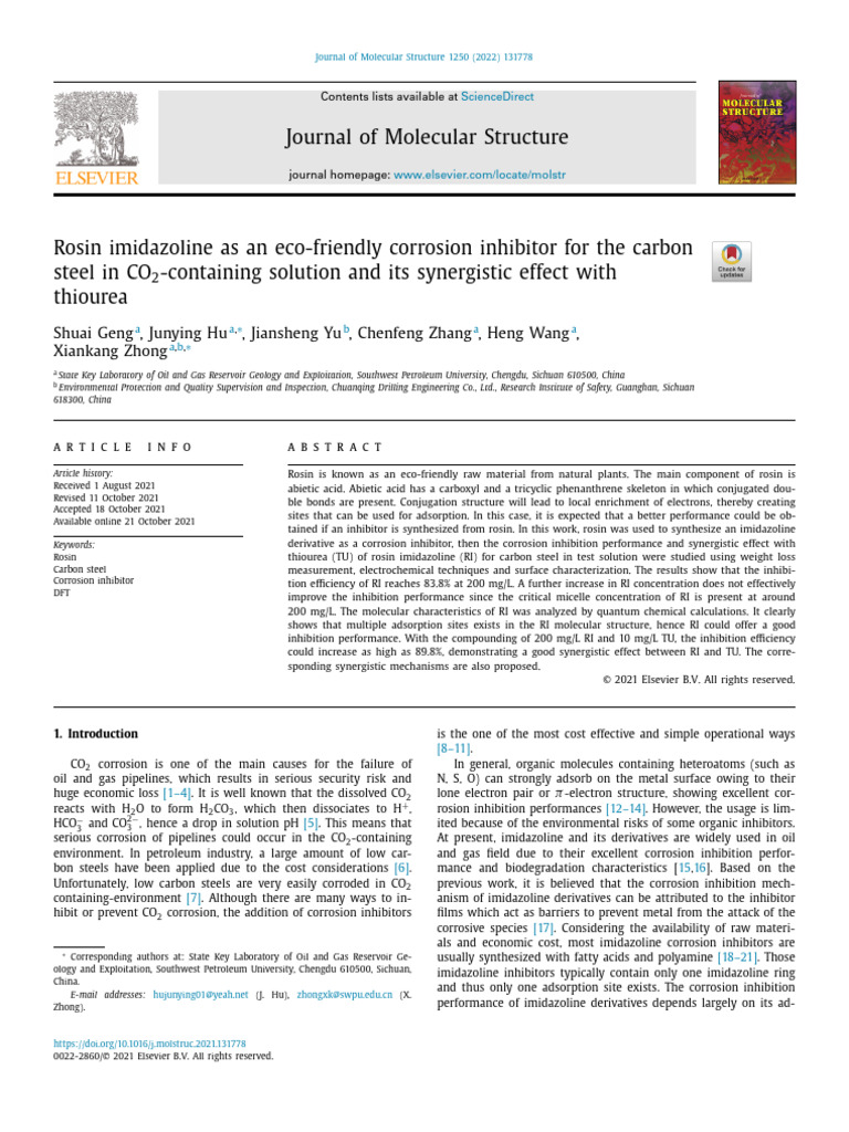 Rosin Imidazoline As An Eco Friendly Ciorrosion Inhibitor | PDF ...