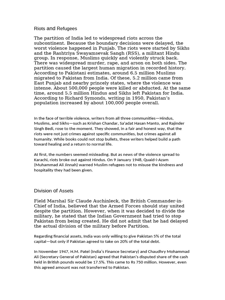 Initial Problems Faced by Pakistan After Independence | PDF | Partition ...