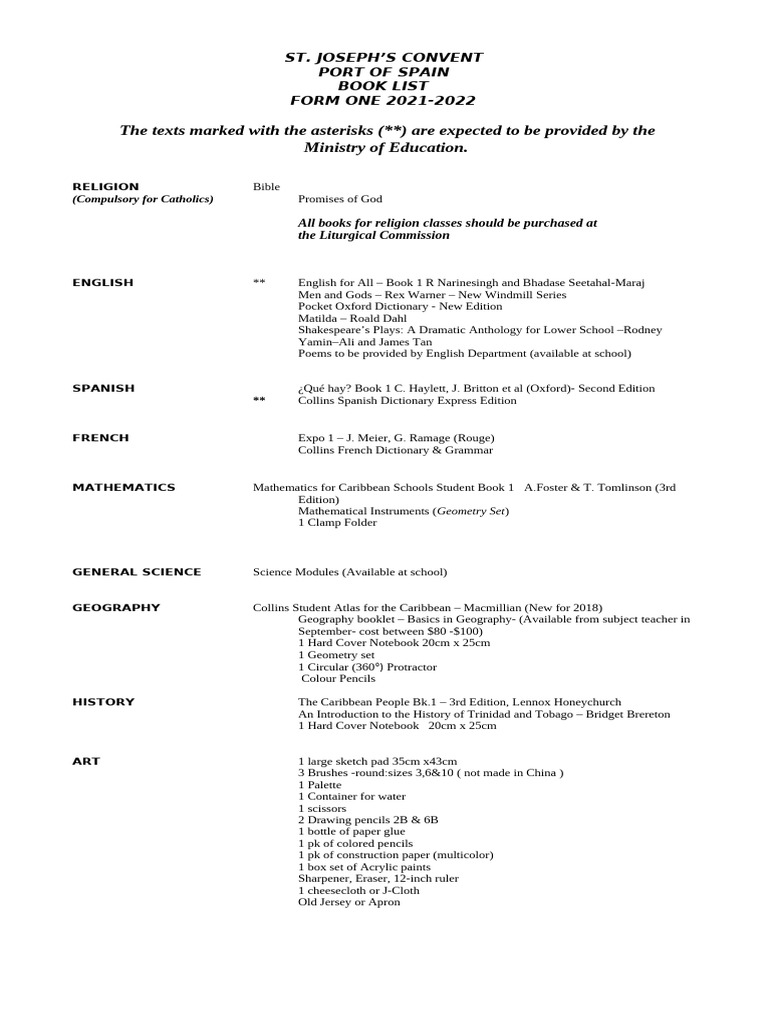 SJCPOS Booklist 2021-2022 | PDF