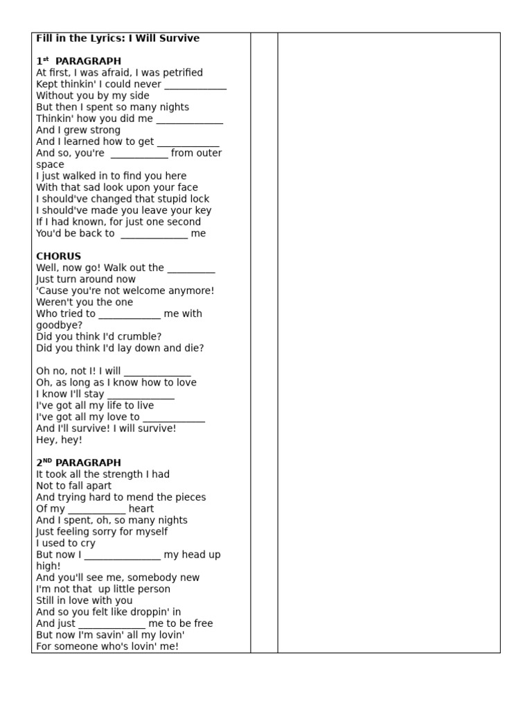 I WILL SURVIVE! Lyrics | PDF