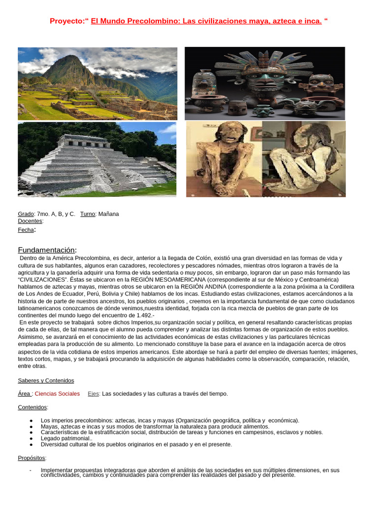 Proyecto - " El Mundo Precolombino - Las Civilizaciones Inca, Maya y Azteca " | PDF | Imperio ...