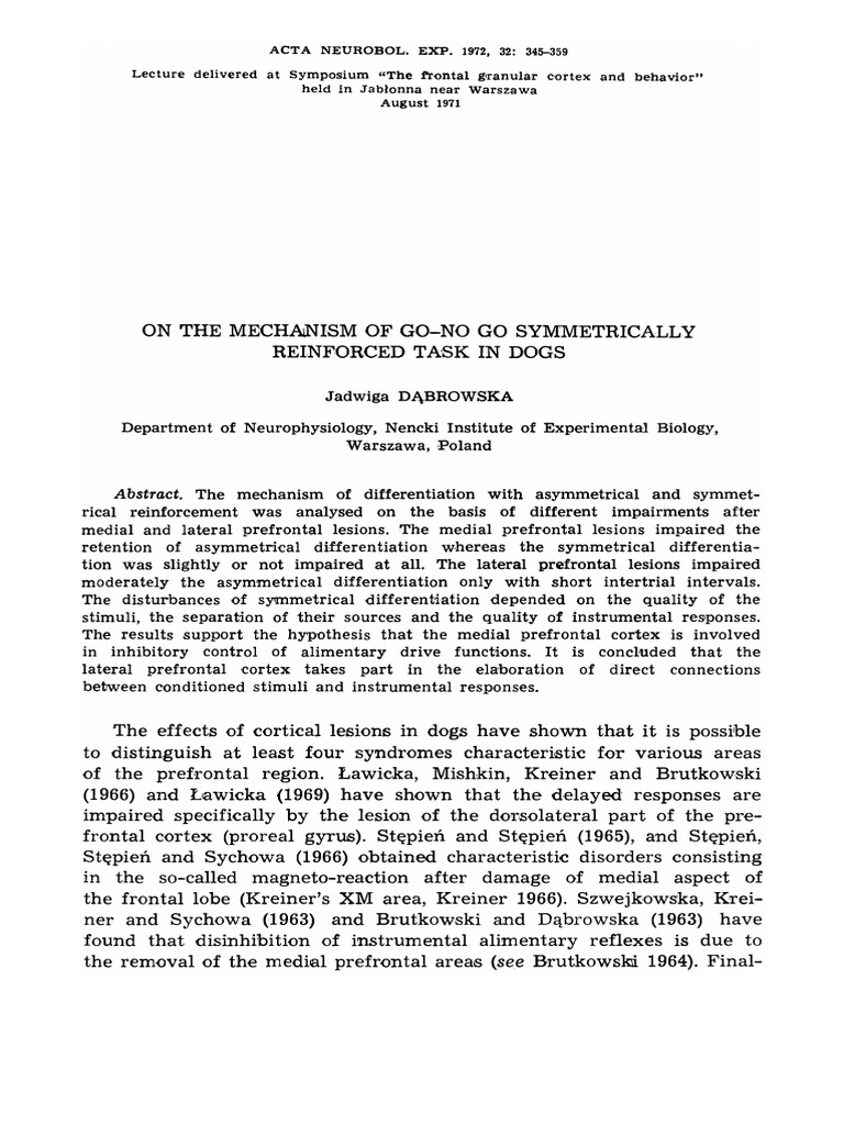 Mechanisms of Go-No Go Tasks in Dogs | PDF | Prefrontal Cortex ...