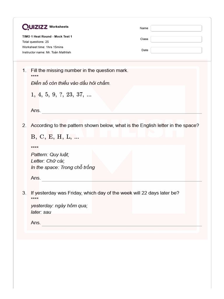 1-TIMO 1 Heat Round - Mock Test 1 | PDF | Elementary Mathematics ...