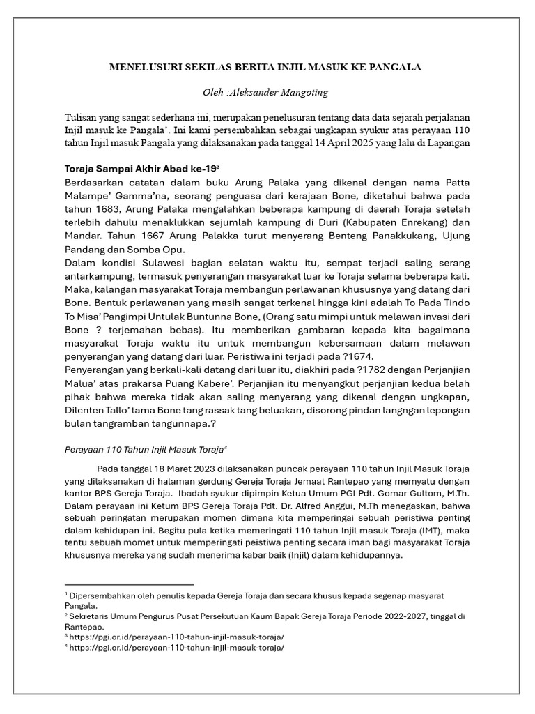 Sejarah Injil Masuk Pangala' | PDF