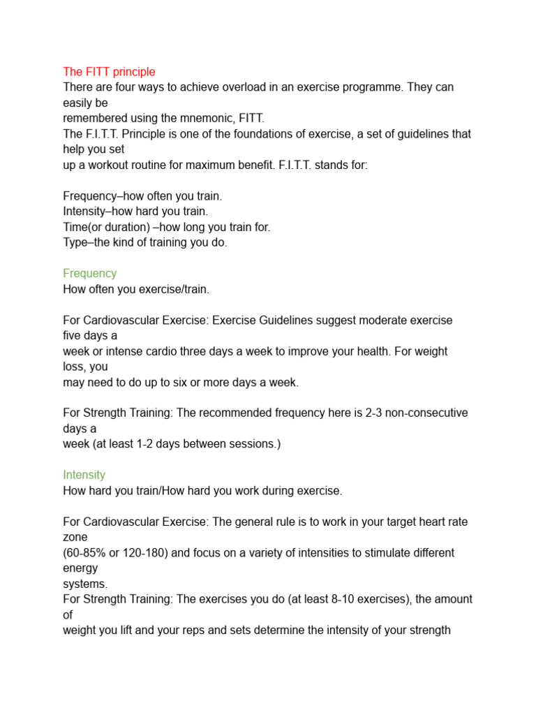 Understanding the FITT Principle | PDF | Strength Training | High ...