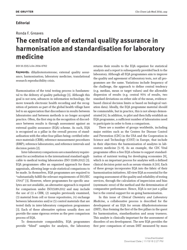 The Central Role of External Quality Assurance in Harmonisation and ...