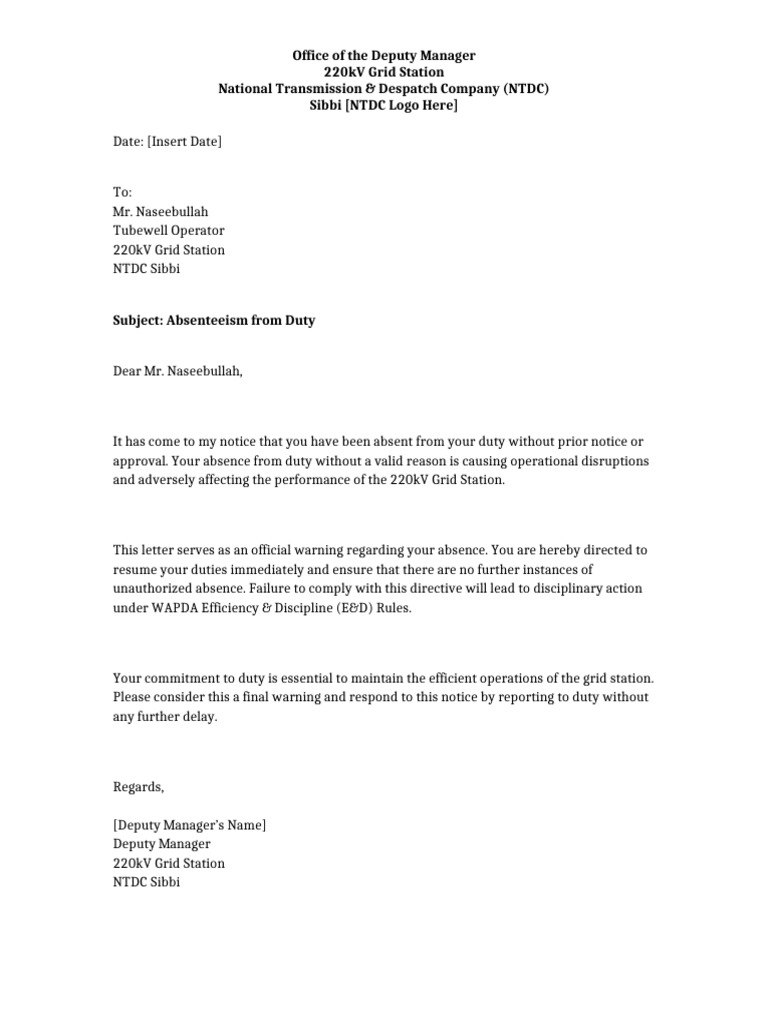 Absenteeism_Warning_Letter_v2 | PDF