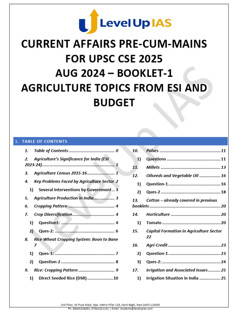 2025-08-01-Special Booklet On Agriculture - ESI - Budget | PDF ...