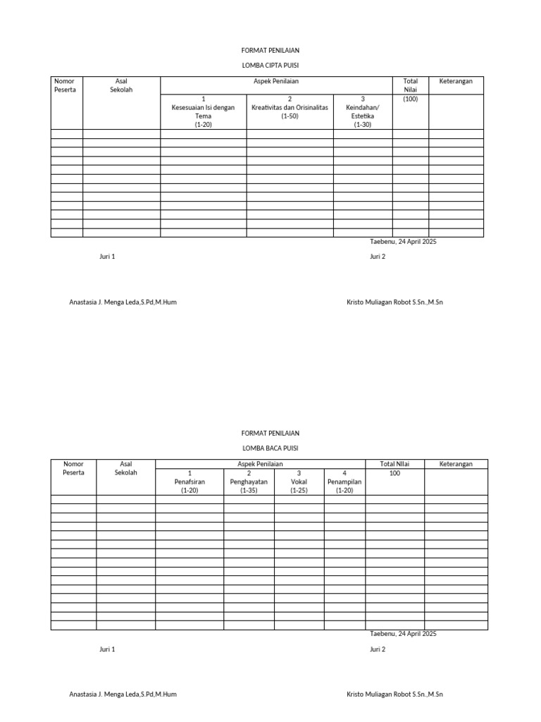 FORMAT PENILAIAN PUisi | PDF