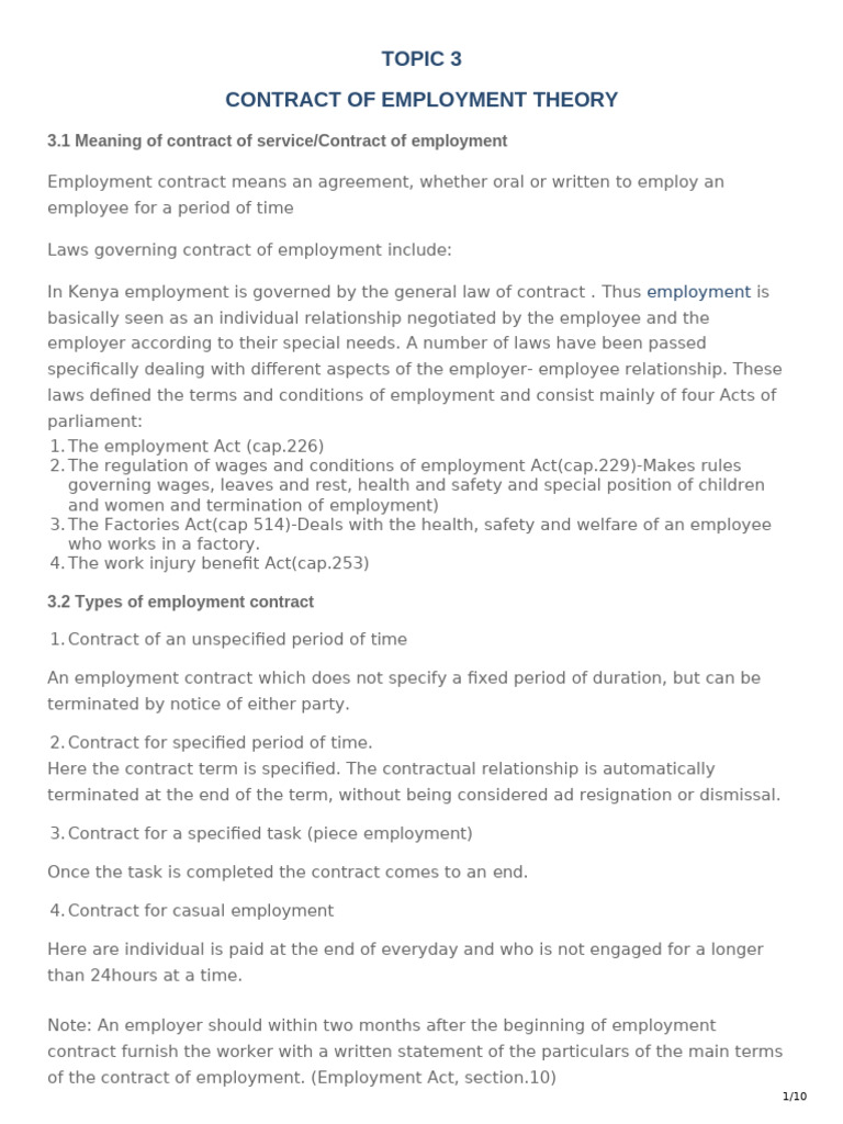 Contract of Employment Theory | PDF | Employment | Business