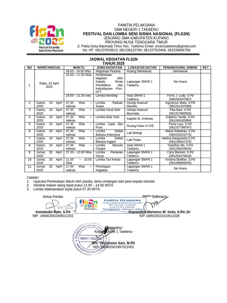Jadwal Kegiatan FLS2N 2025 | PDF