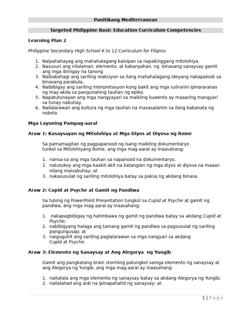 Learning Plan 2 Filipino | PDF