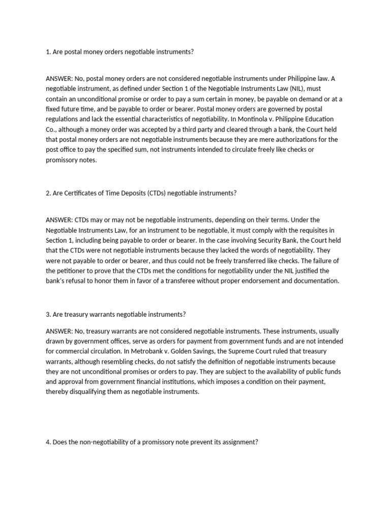 Treasury Warrants as Non-Negotiable Instruments | PDF | Negotiable ...