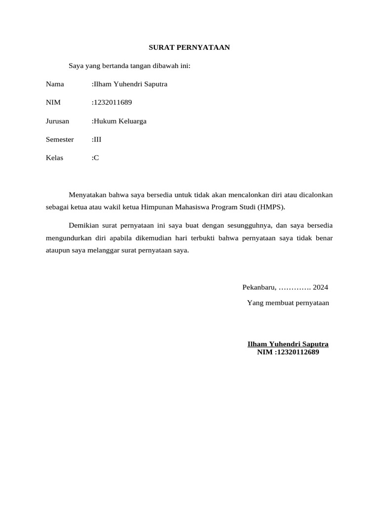 Format Surat Pernyataan Dan Mandat (1) Ilham | PDF