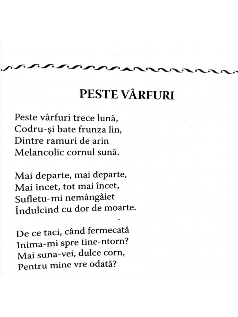 Peste Vârfuri - M. Eminescu | PDF