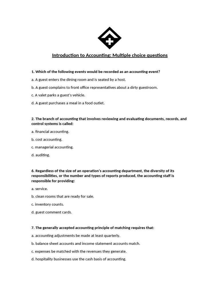 Intro Accounting. Multiple Choice Questions | PDF