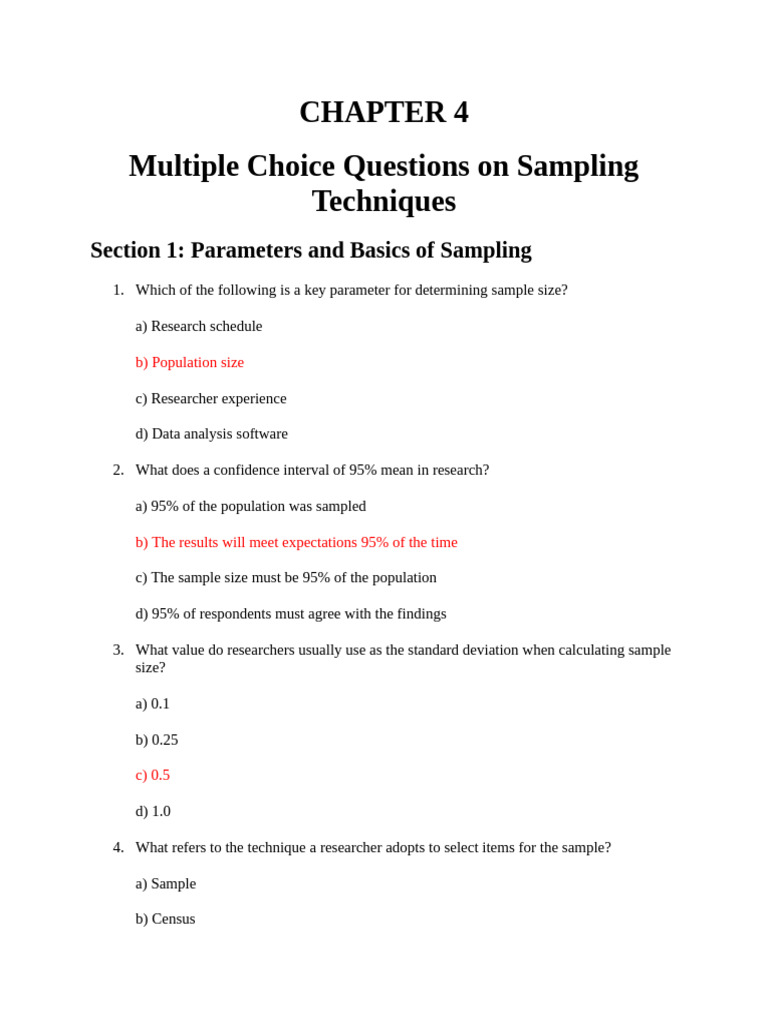Chapter 4 - Types of Smapling - Questions | PDF | Sampling (Statistics ...