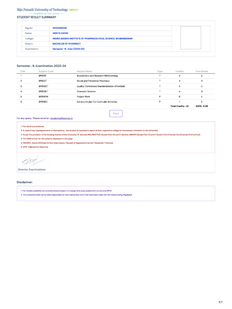 8sem Bput Result | PDF