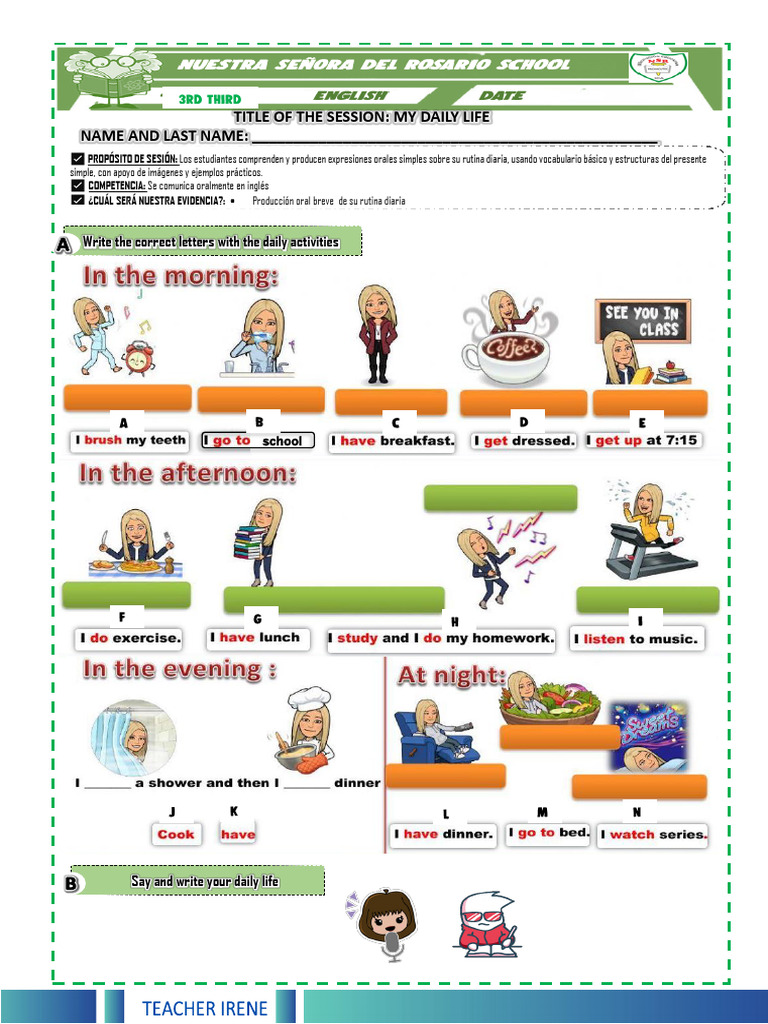 3d Ficha 1 Sesion 1 Unidad 2 Ingles | PDF