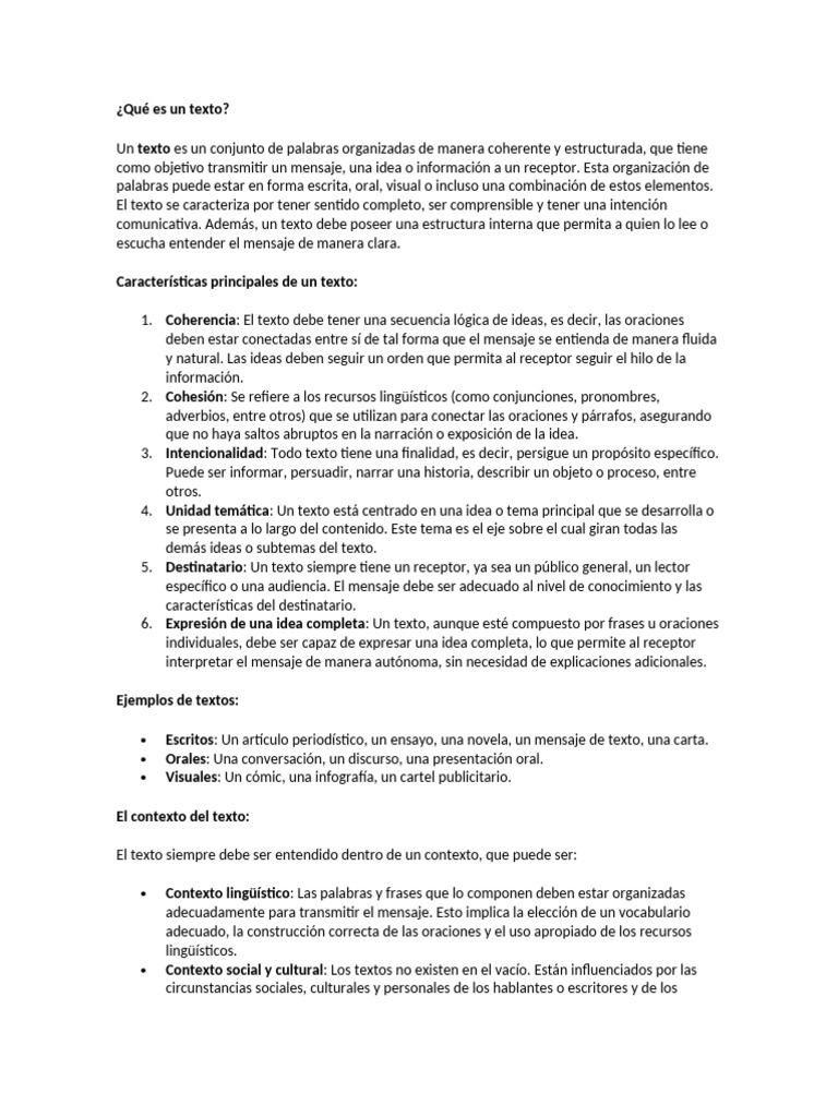 Características y tipos de textos | PDF | Narración | Oración (Lingüística)