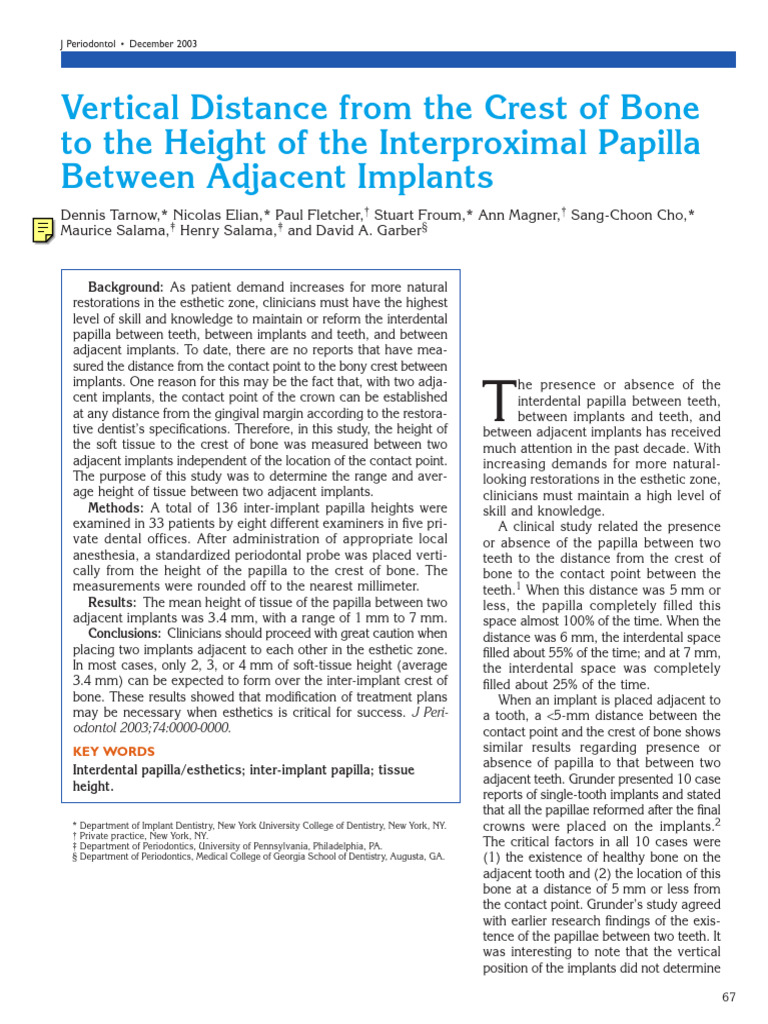 Vertical Distance From The Crest of Bone To The Height of The ...
