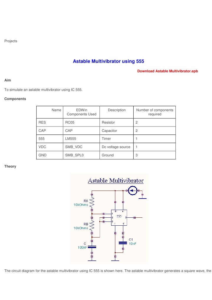Astable Multivibrator Using 555 | PDF | Electronic Circuits | Electricity