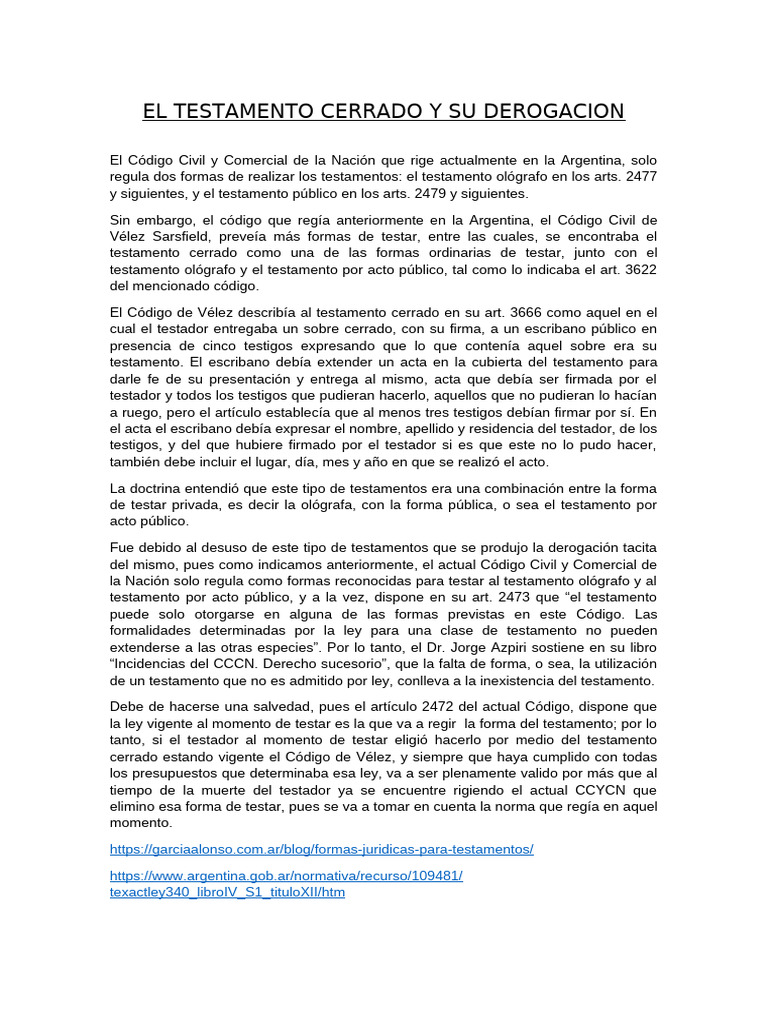 El Testamento Cerrado y Su Derogacion | PDF | Voluntad y testamento ...