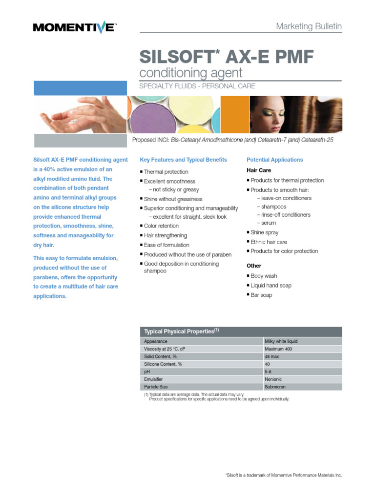 Silsoft AX-E PMF: Hair Conditioning Benefits | PDF | Shampoo | Materials