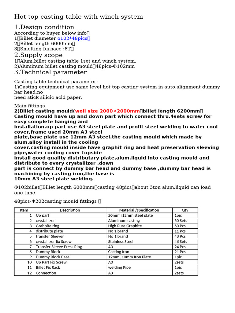 Hot top casting table with winch system | PDF