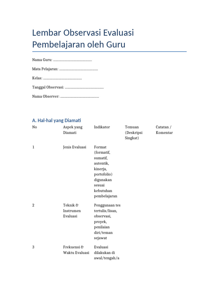 Lembar_Observasi_Evaluasi_Pembelajaran | PDF