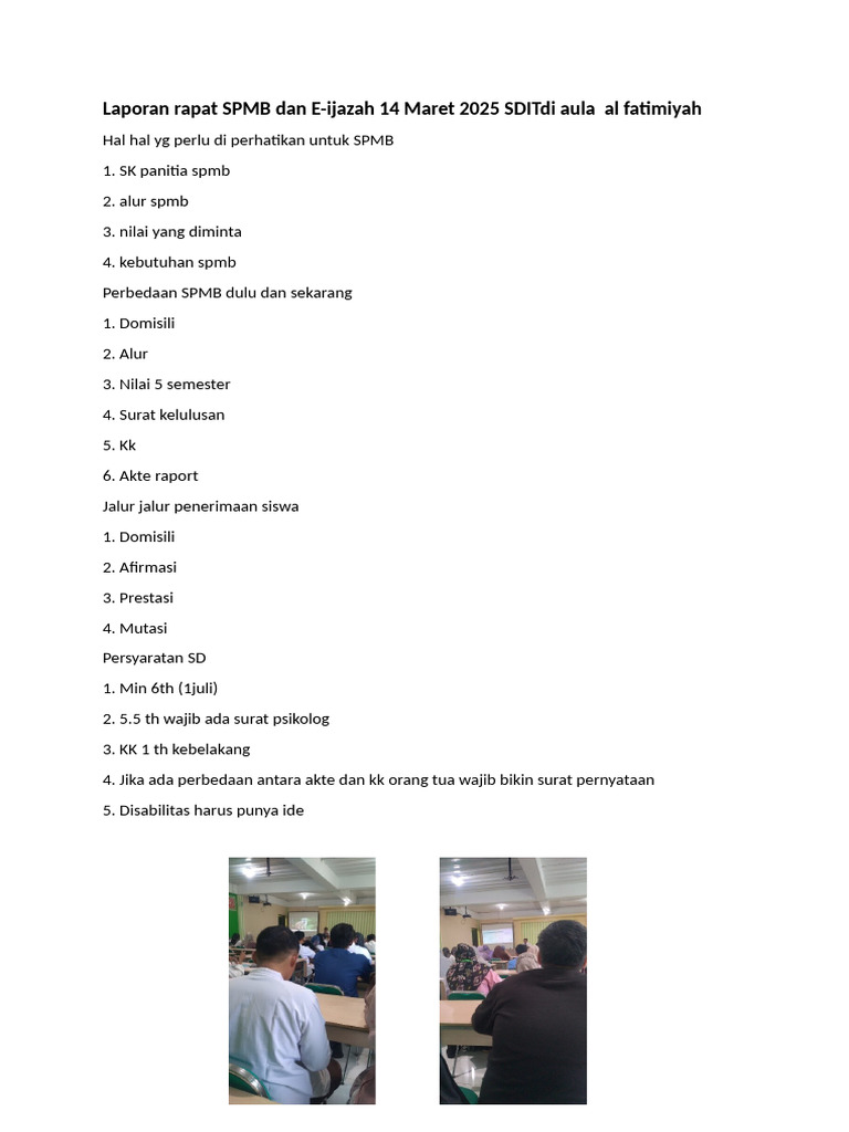 Laporan Rapat SPMB Dan E | PDF