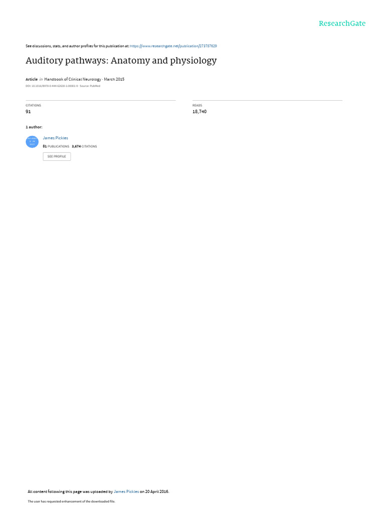 Pikles capitulo 1 - Auditory Pathways anatomy and physiology | PDF ...
