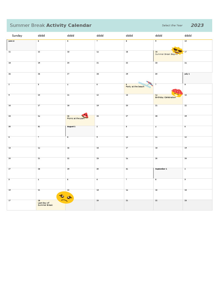 Summer Break Calendar | PDF