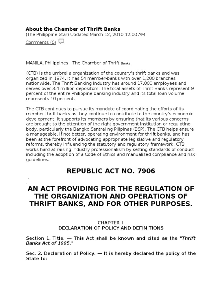 About The Chamber of Thrift Banks | PDF | Savings And Loan Association ...