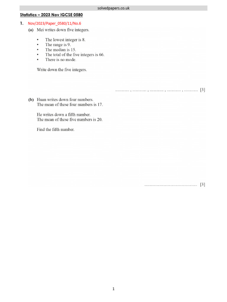 2023N-Statistics-IGCSE-0580-Math | PDF