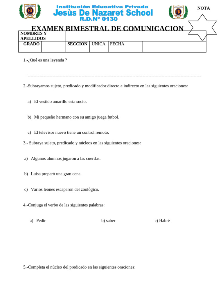 Examen Bimestral de Comunicación Setiembre Cuarto | PDF