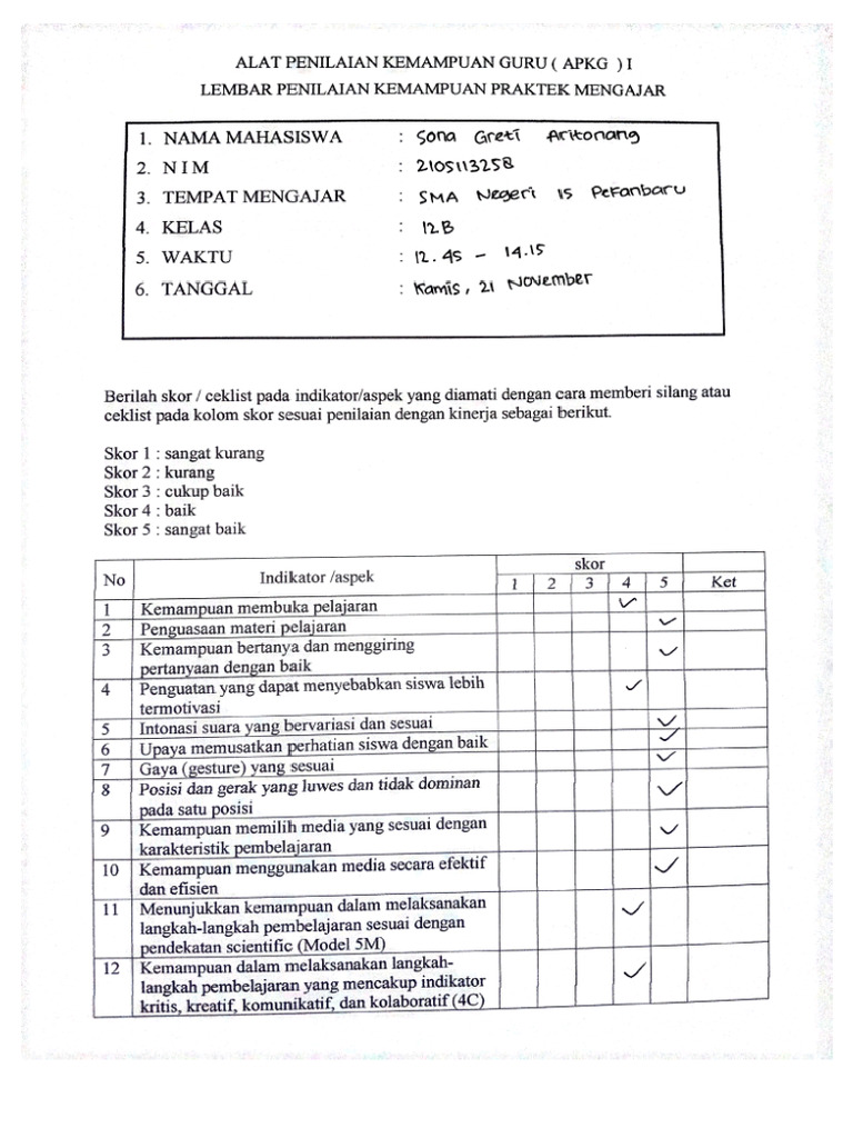 Lembar Penilaian Ujian PLP | PDF