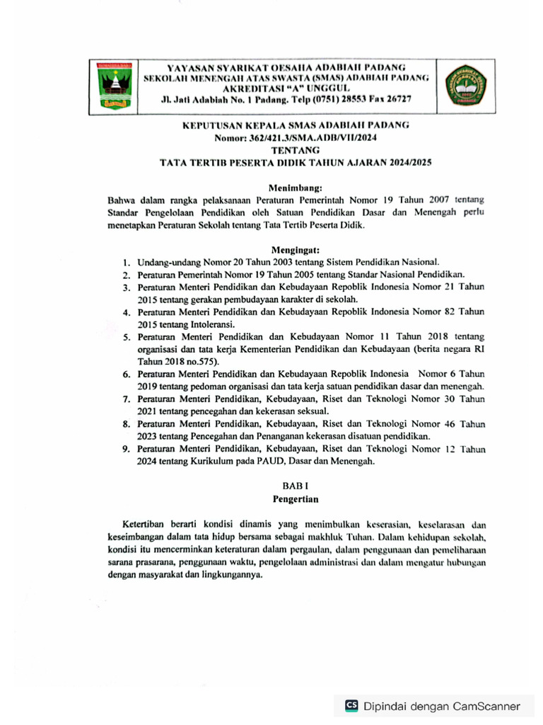 Tata Tertib Peserta Didik TA 20242025 | PDF