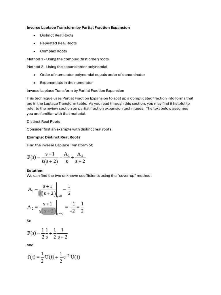 Inverse Laplace Transform by Partial Fraction Expansion | PDF | Laplace Transform | Polynomial