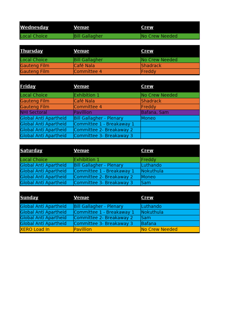 Gauteng Film & Global Anti Apartheid Schedule | PDF