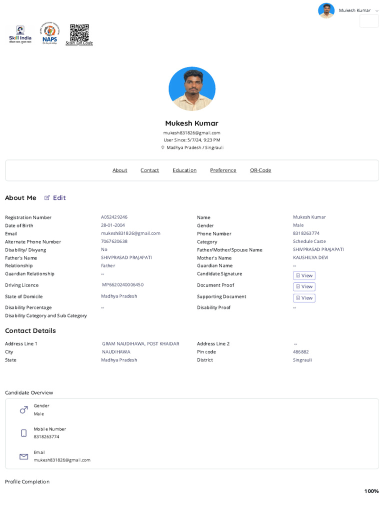 Candidate Profile _ Apprenticeship Training Portal | PDF | Qr Code ...