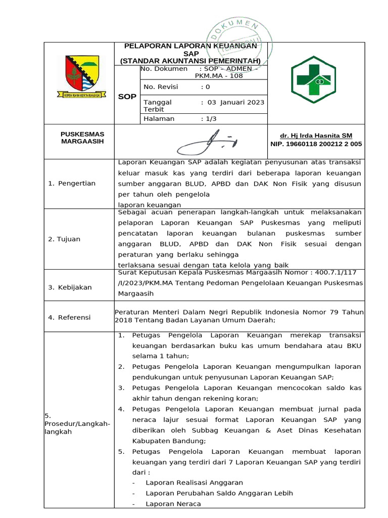 Sop Pelaporan Laporan Keuangan Sap | PDF