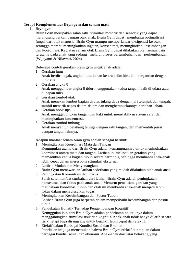 Terapi Komple Brain Gym Dan Senam Mata | PDF