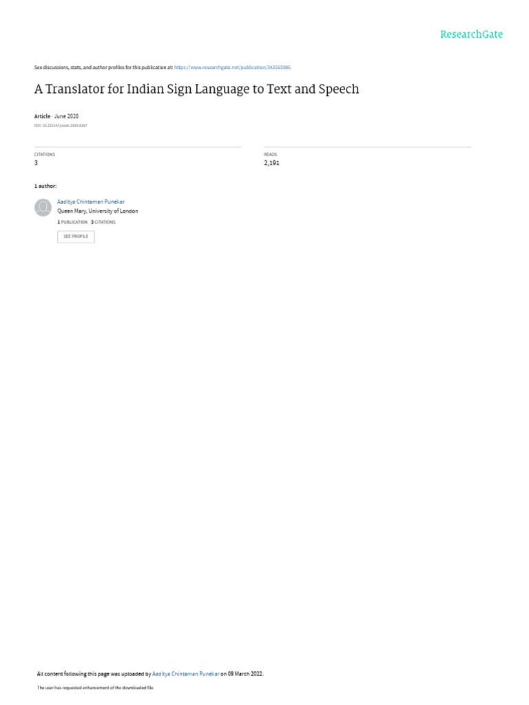 Indian Sign Language Translator System | PDF | Computer Vision