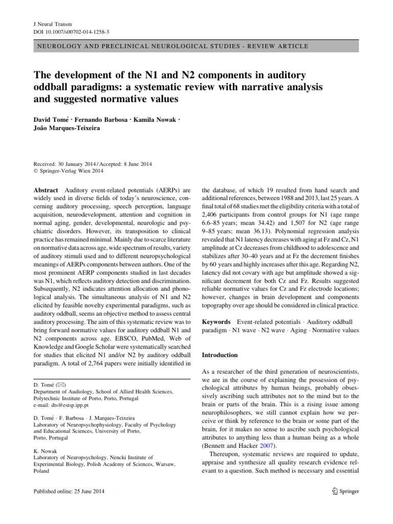 The Development of The N1 and N2 Components in Auditory Oddball ...